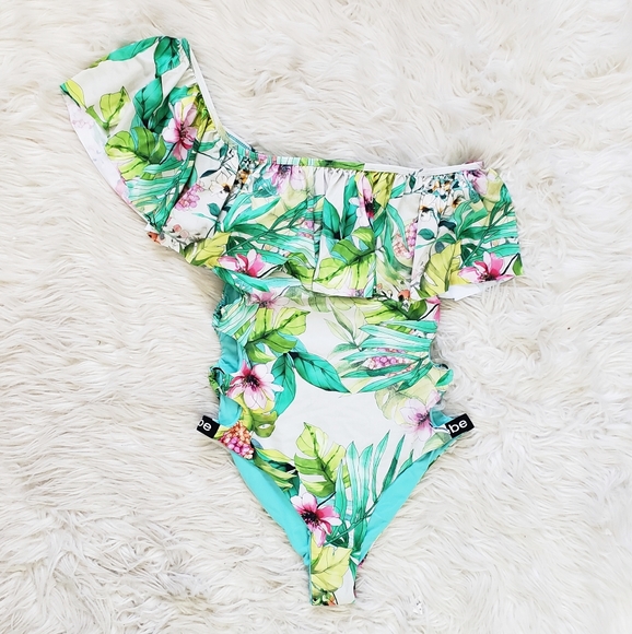 bebe | Swim | New Bebe Tropical One Shoulder Asymmetrical Cutout One ...